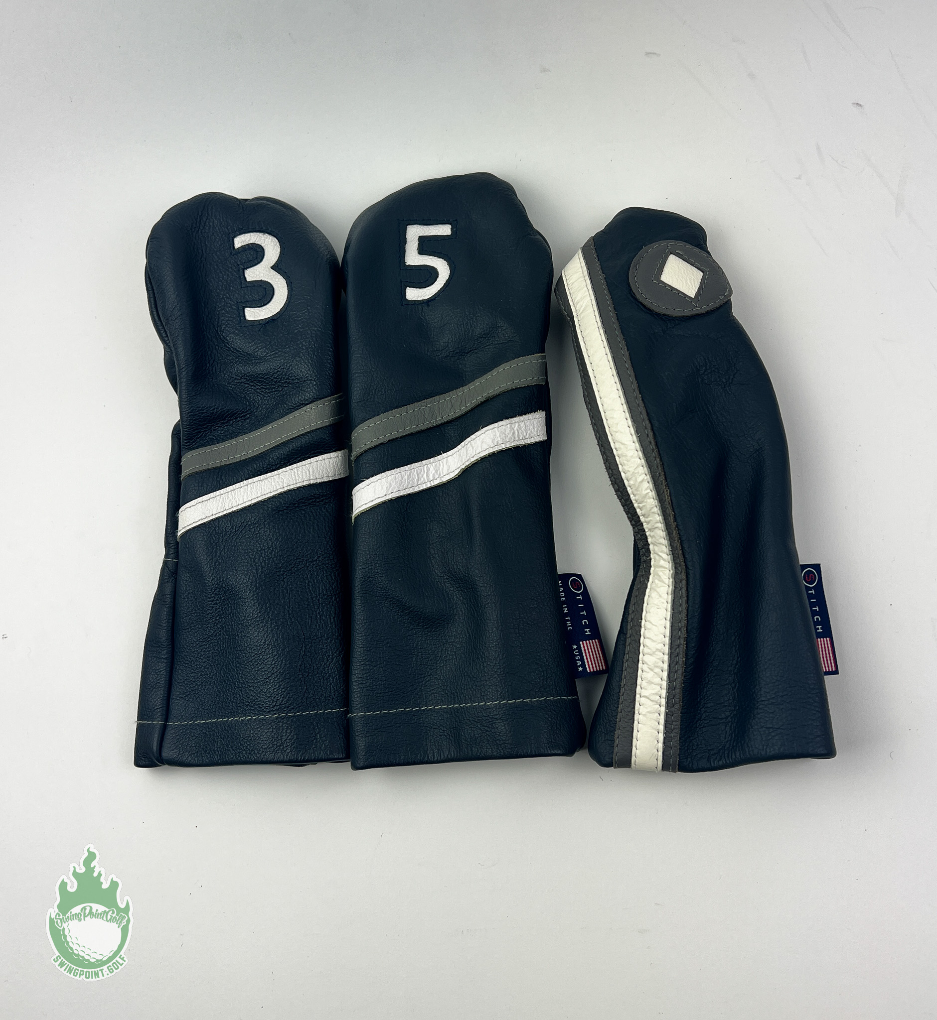 Set of 3 Used Stitch Golf Leather Blue Hybrid 3 & 5 Fairway Wood ...