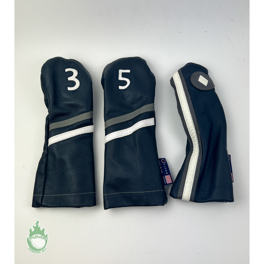 Set of 3 Used Stitch Golf Leather Blue Hybrid 3 & 5 Fairway Wood ...