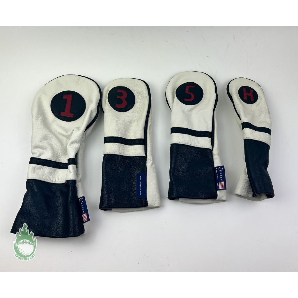 Set of 4 Used Stitch Golf Leather White & Black Hybrid 1, 3 & 5 Wood ...