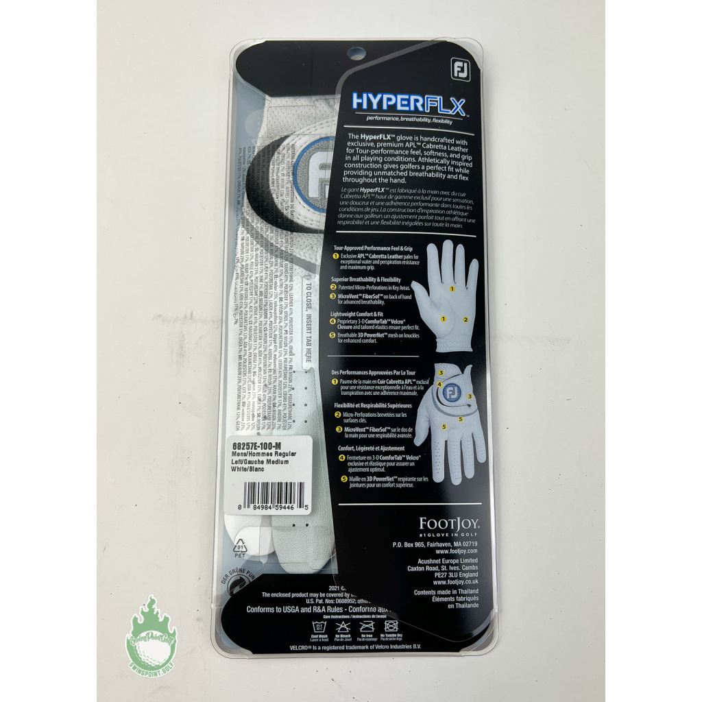 New FootJoy Golf Hyperflex Mens Left Cabretta Leather Medium White ...
