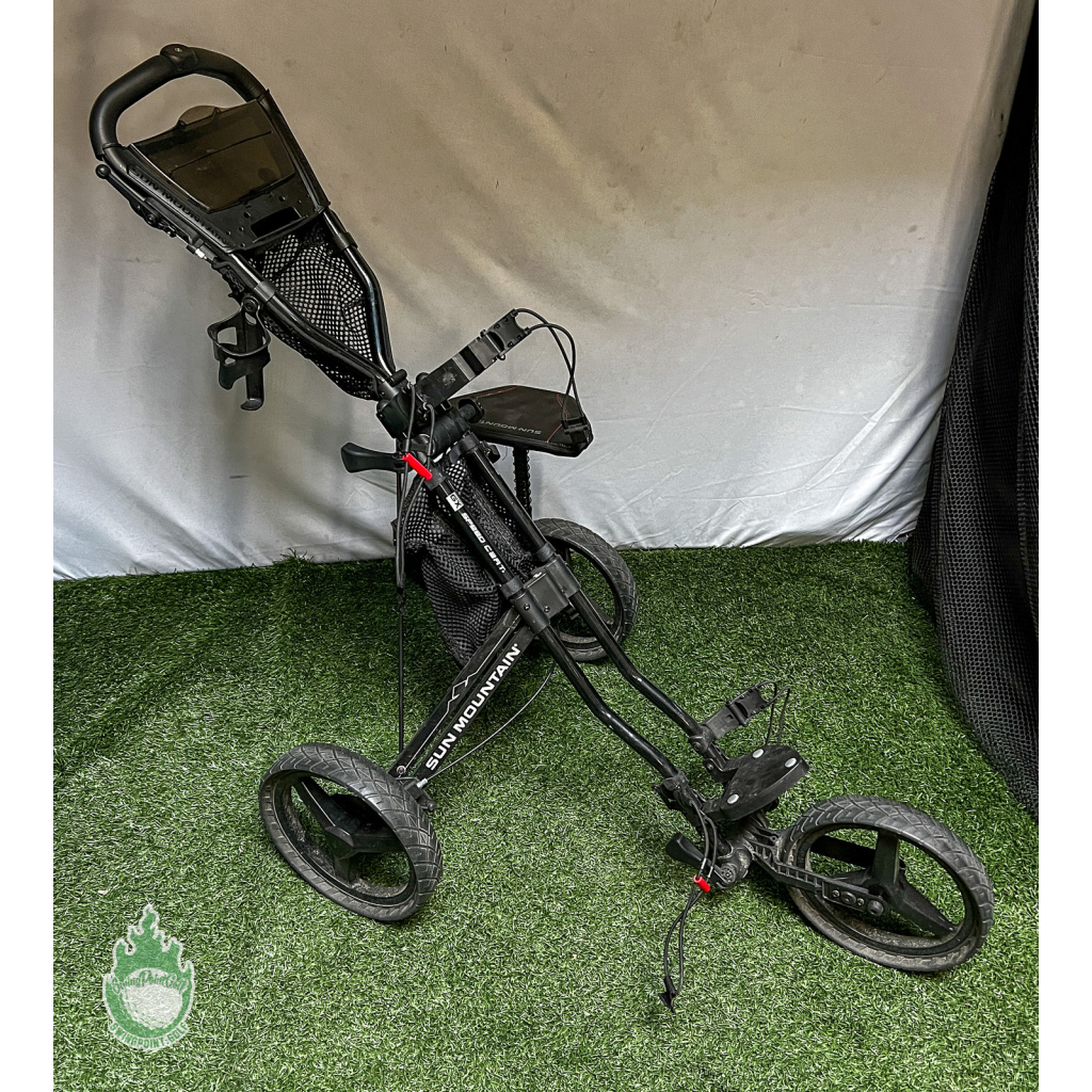 Gently Used Sun Mountain 3 Wheel GX Speed Cart Golf Black Push Cart w ...