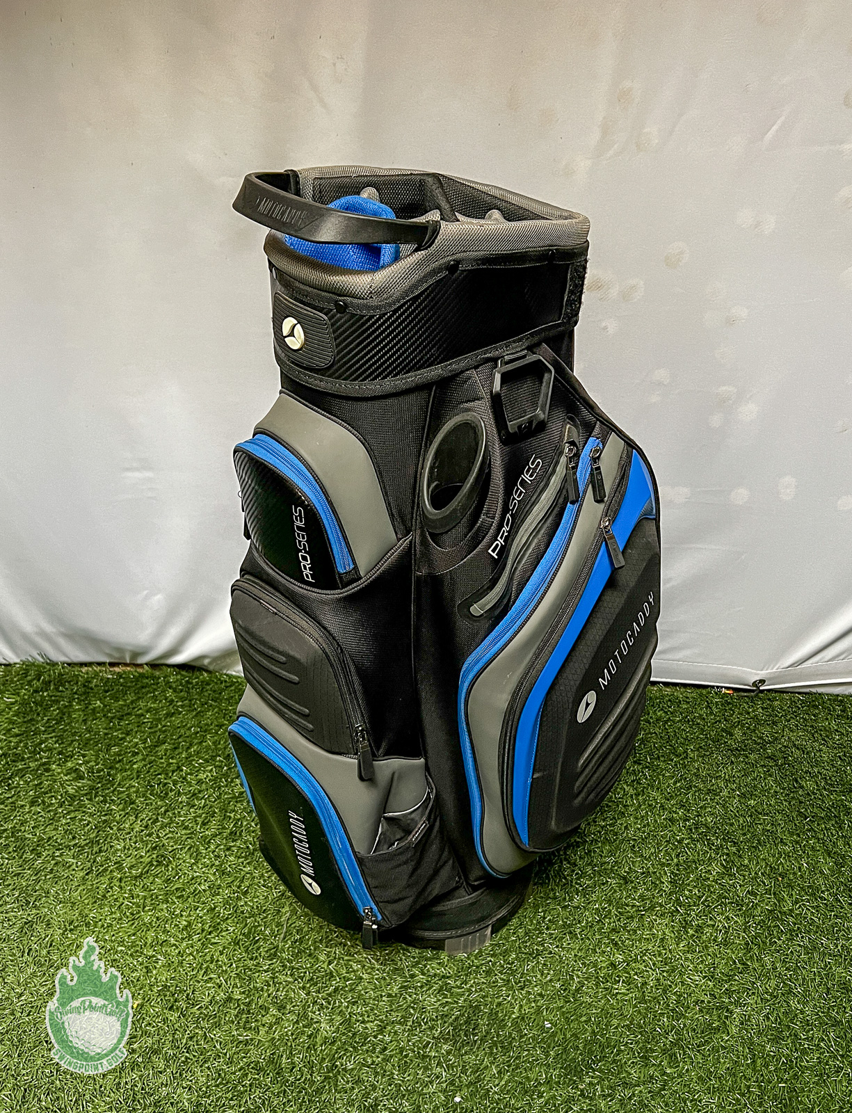 Used Motocaddy Pro-Series Cart Bag Black/Blue 14 Ways Rainhood Included ...