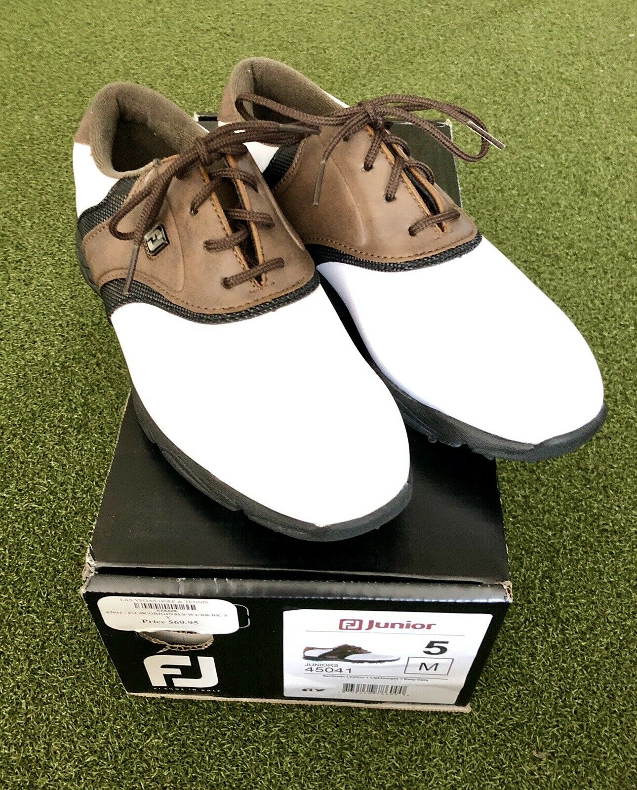 New FootJoy Junior Golf Shoes Size 5M Brown/Black/White – SwingPoint Golf®